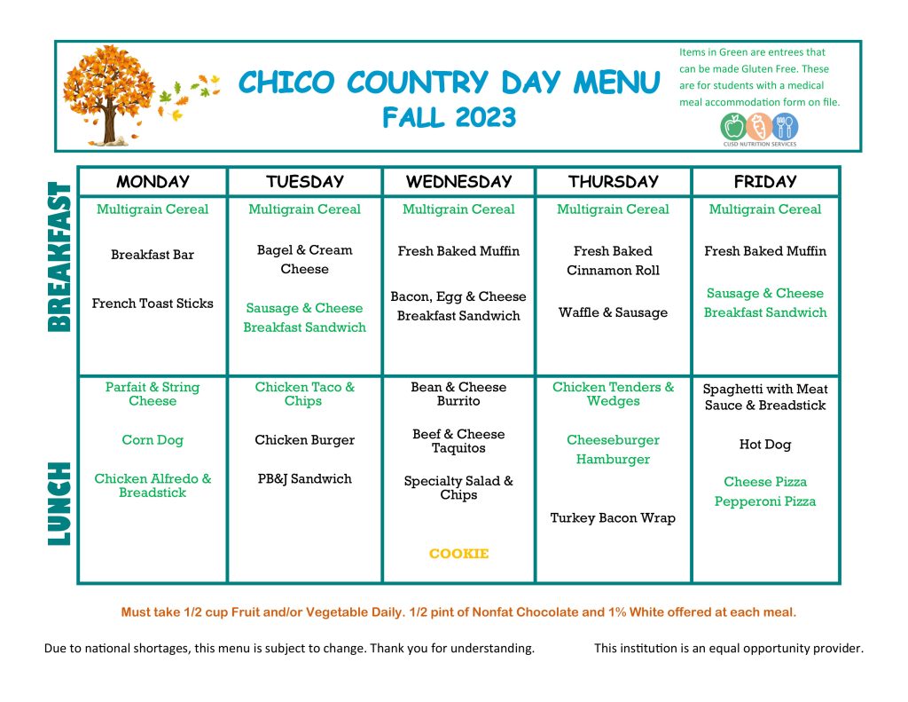 Lunch Program & Menu • Chico Country Day School